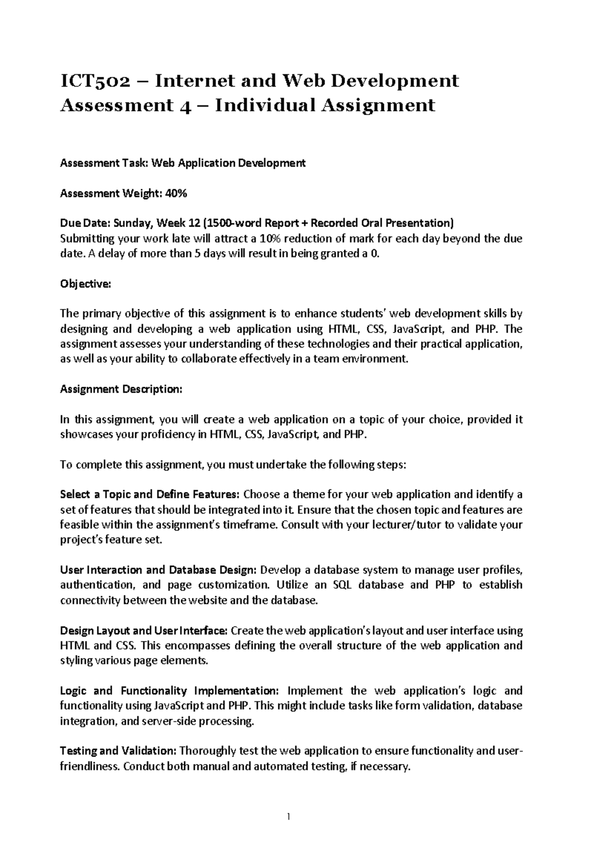ICT 502 - Web Application Development Assignment T3 2023 - Studocu
