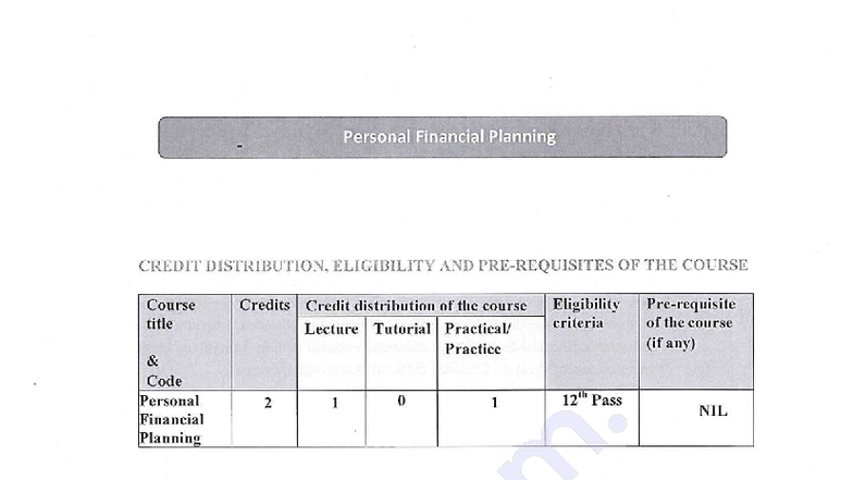 Personal Financial Planning Syllabus (Course Code: PFP101) - Studocu