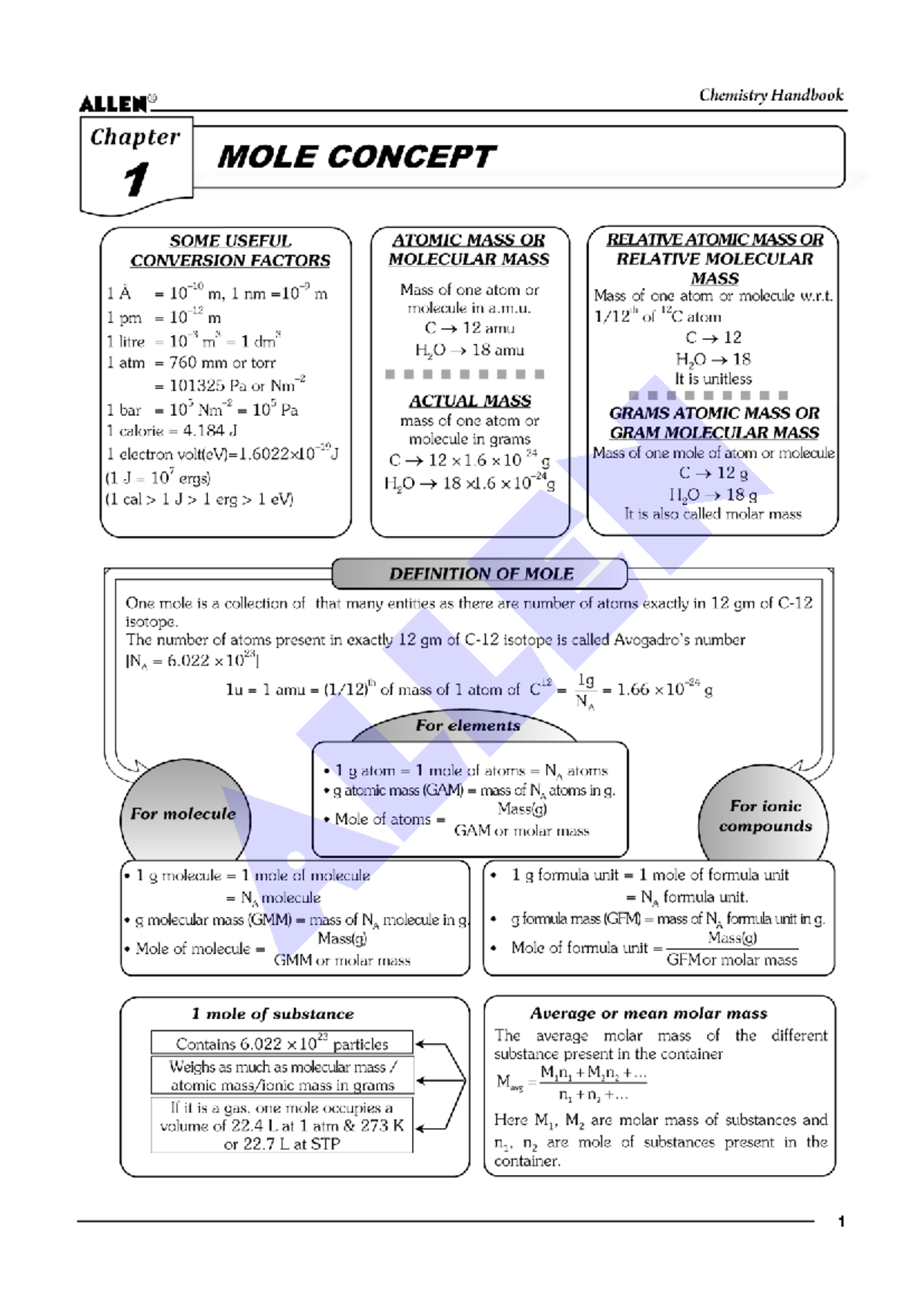 548) 01 Mole Concept Chemistry Handbook English - Jee (Main + Advance ...