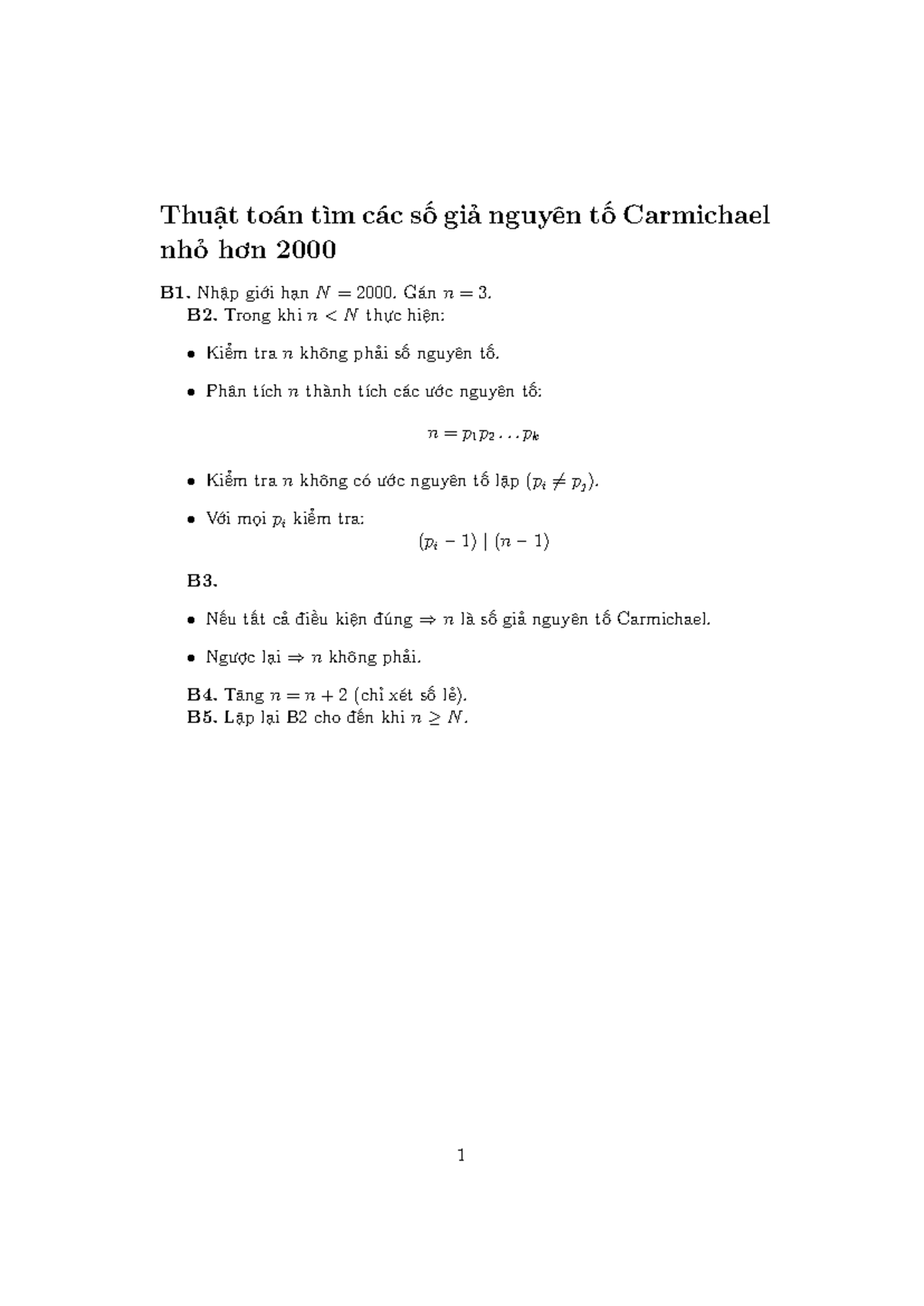 Carmichael Numbers Algorithm: Finding Pseudoprimes Below N - Studocu