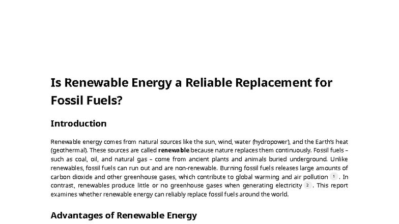 Renewable Energy vs. Fossil Fuels: A Comprehensive Analysis - Studocu