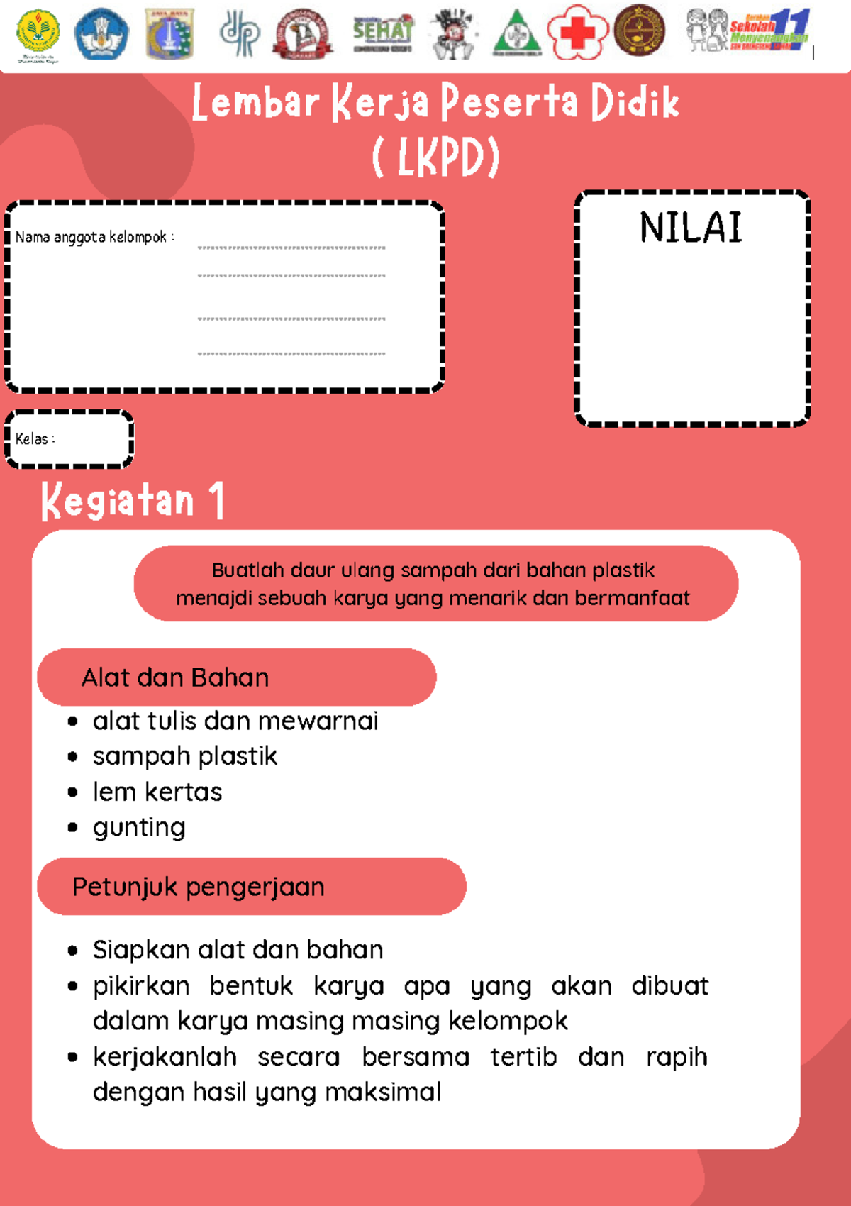 LKPD Kelas 4B unit 2 seni rupa - Nama anggota kelompok : Lembar Kerja ...