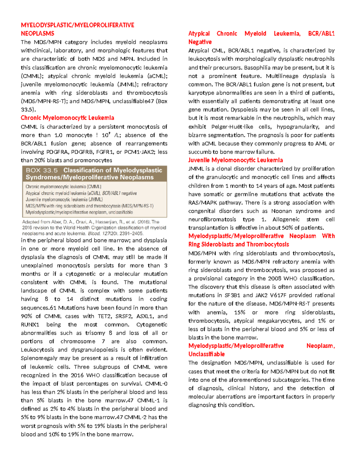 Summary hematology part 2 kana - MYELODYSPLASTIC/MYELOPROLIFERATIVE ...