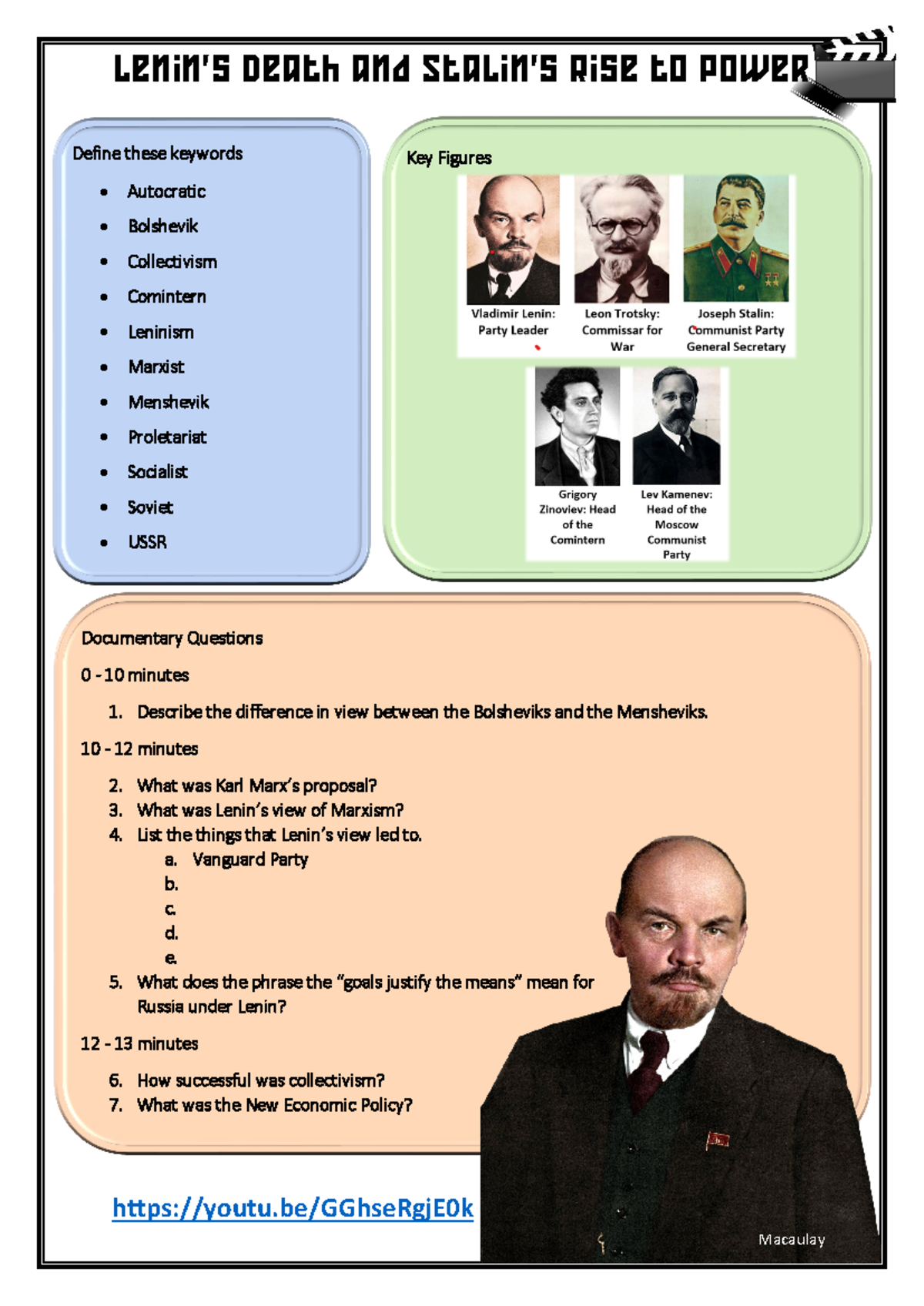 Macaulay- Lenin's Death & Stalin's Rise: Video Study Notes - Studocu