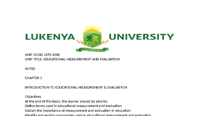 LEPS 3200: Educational Measurement & Evaluation Notes - Chapter 1 - Studocu