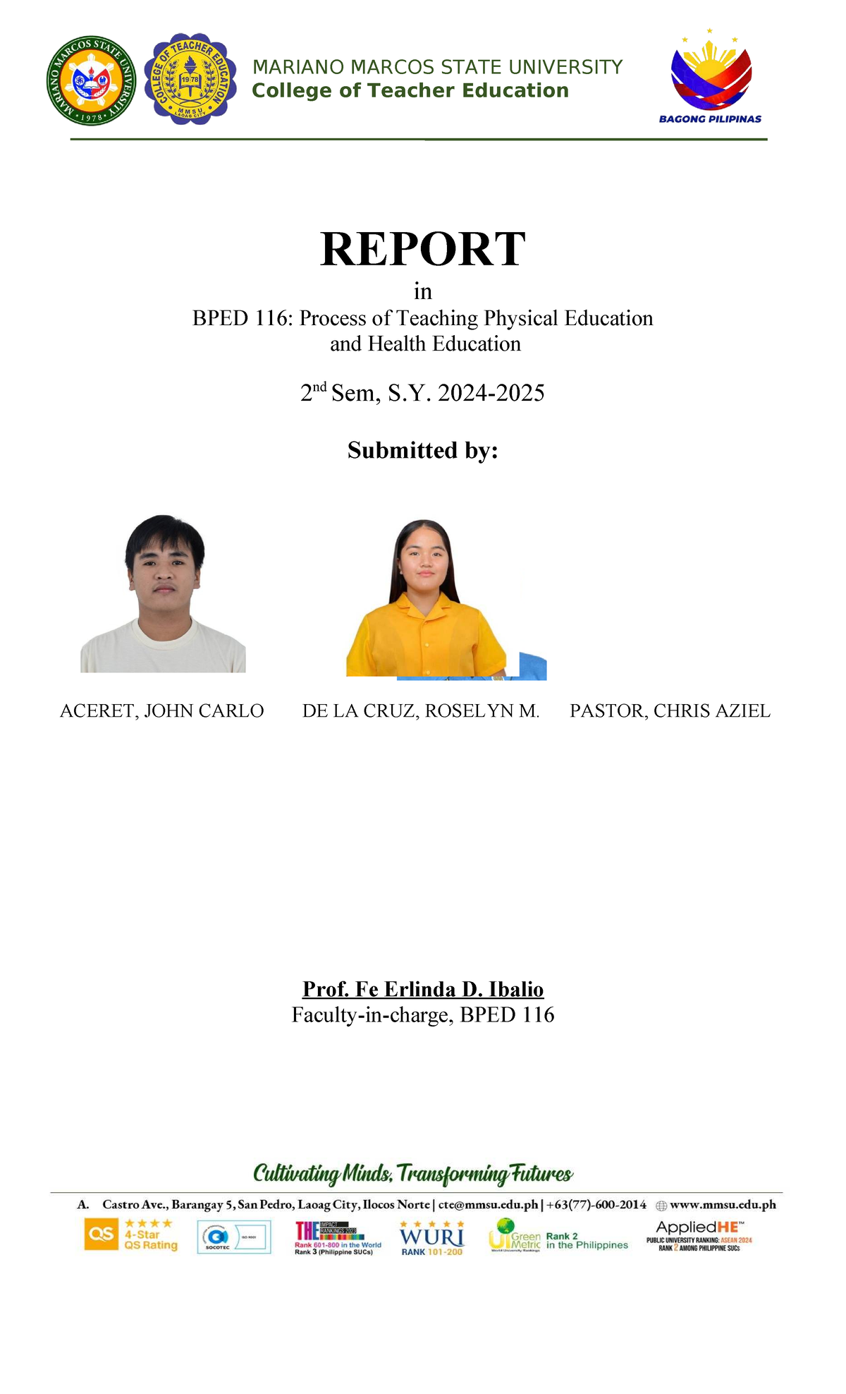 Report on National and State Standards in BPED 116: Teaching PE ...