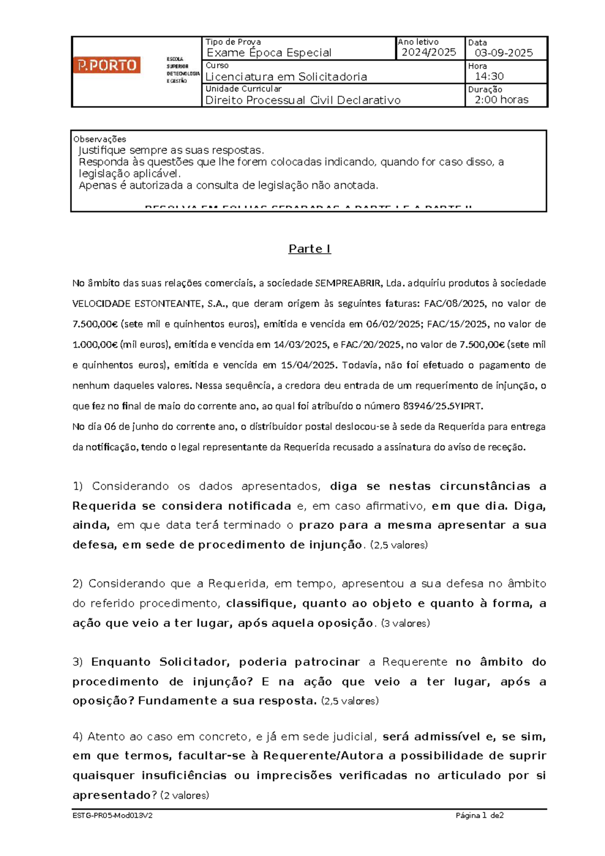 Exame DPCD Época Especial - 03 Setembro 2025 - Studocu