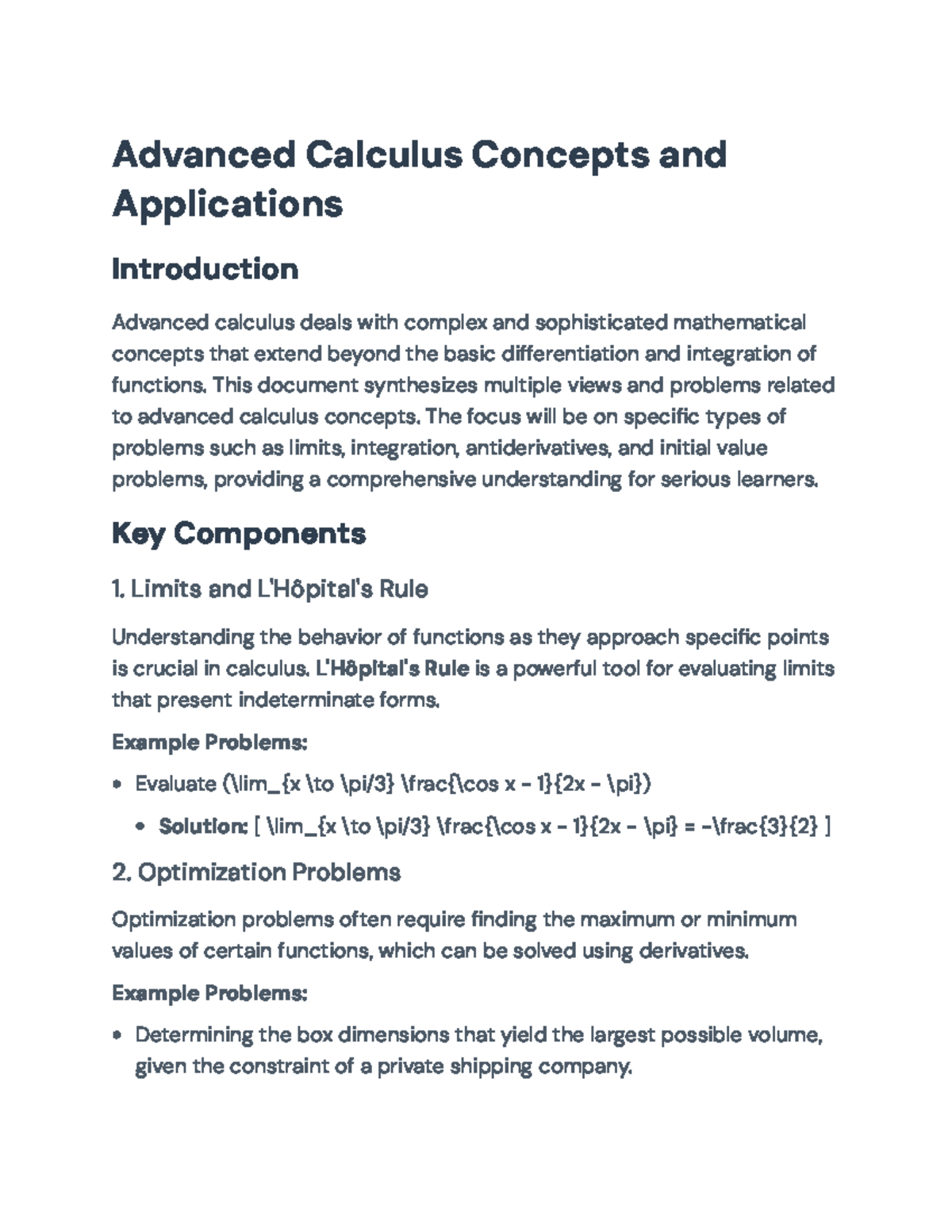 Advanced Calculus (MATH 301): Limits, Integrals & Key Applications ...