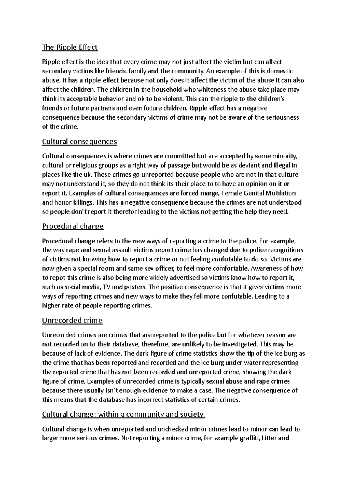 AC1.3 Unit 1 Criminology: Understanding the Ripple Effect & Unrecorded ...