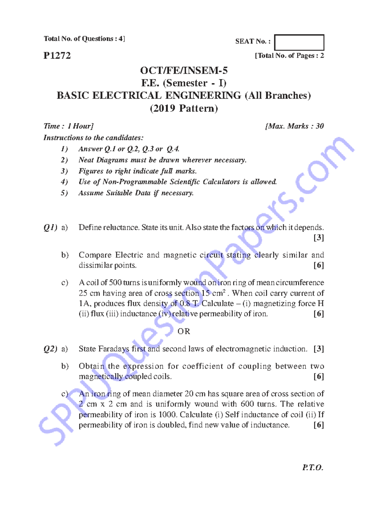 F.E. (Sem I) Basic Electrical Engineering Exam Qs - P1272 - Studocu
