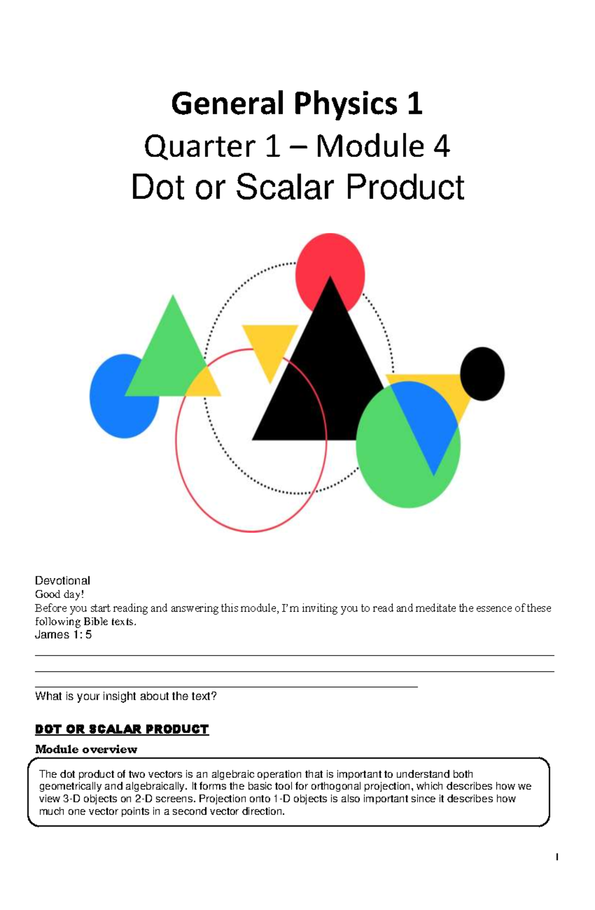 General Physics 1: Understanding Dot and Scalar Product Concepts - Studocu