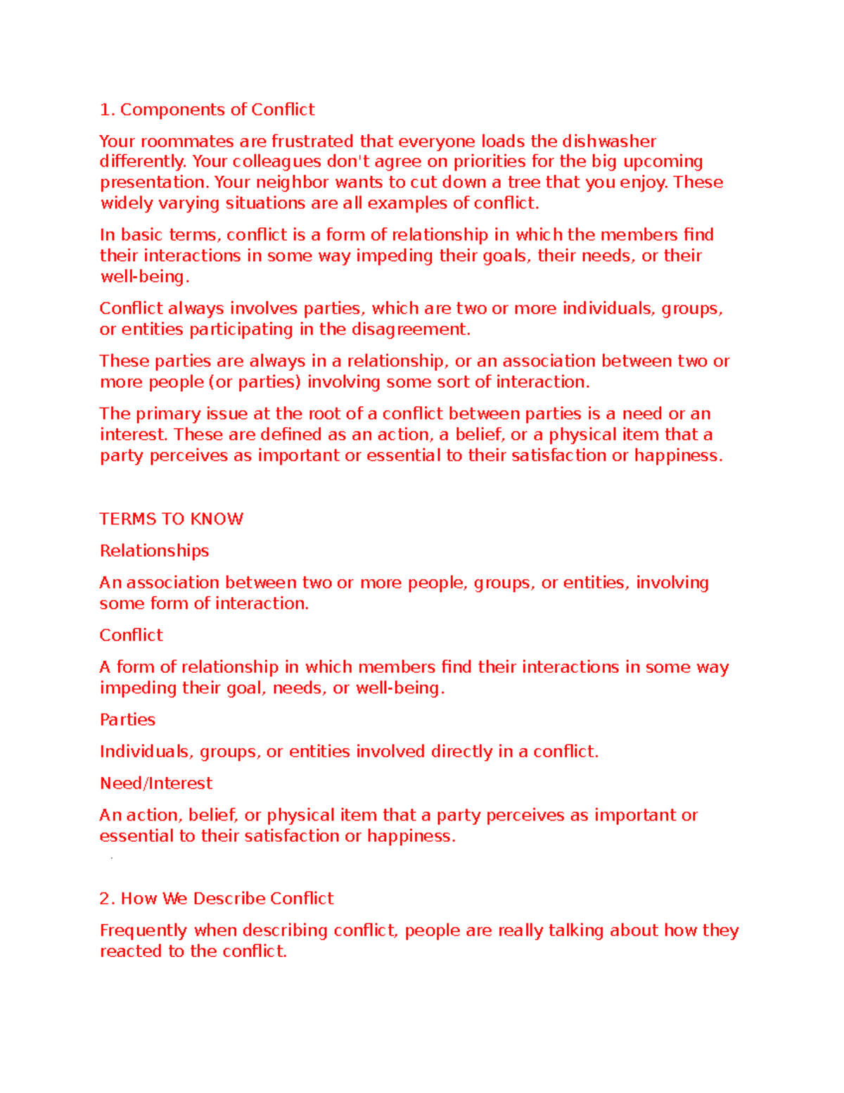 Conflict Resolution Notes 2 - Understanding Conflict Dynamics - Studocu