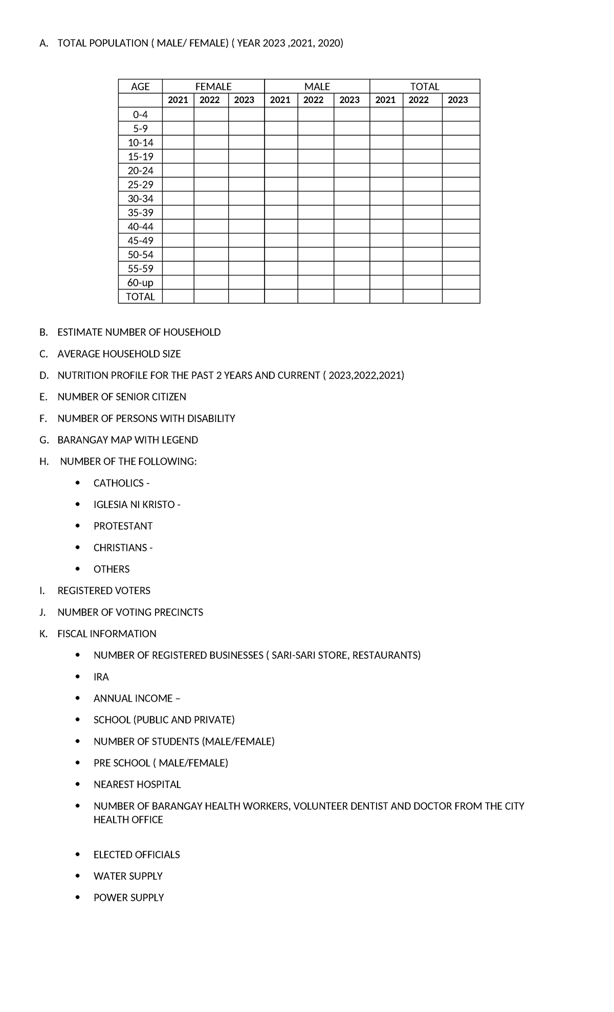 Demographic Profile of Barangay Sample (Basic Info) - 2020-2023 - Studocu