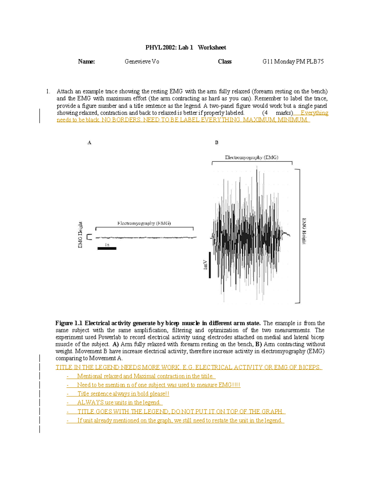PHYL2002: Lab 1 Worksheet on EMG Activity in Biceps Contraction - Studocu
