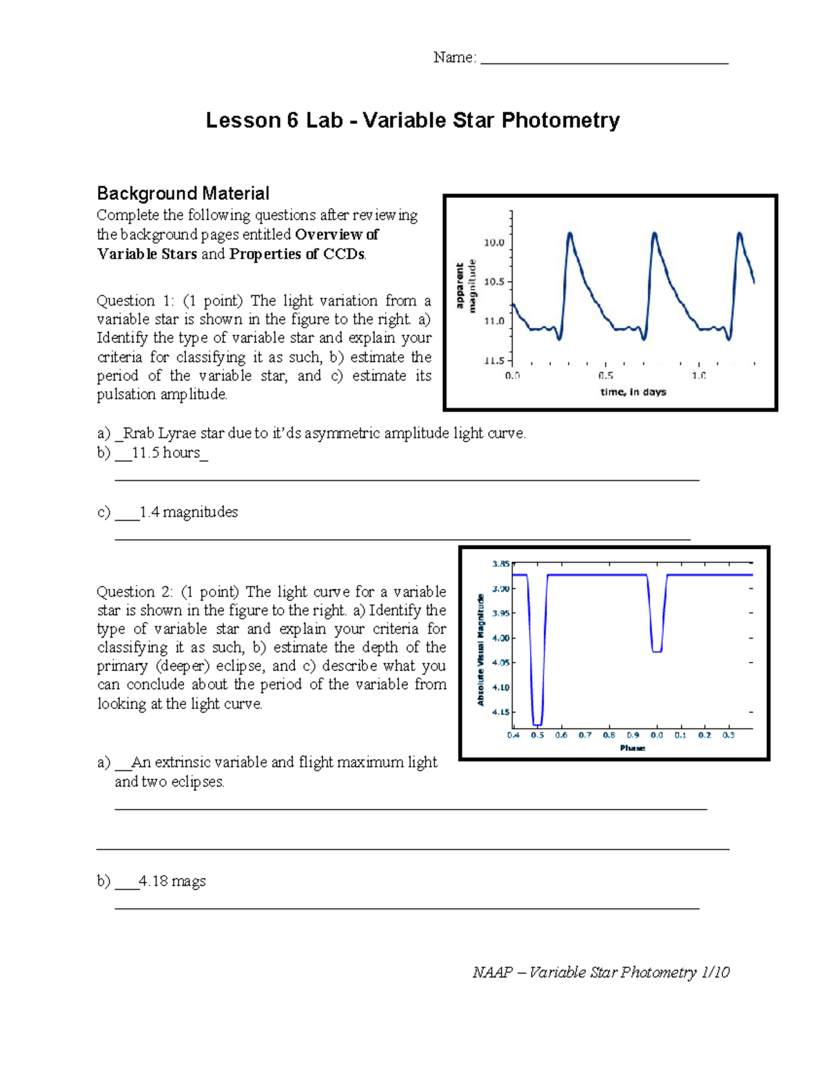 Phys1403 Lesson 6 Lab: Exploring Variable Star Photometry - Studocu