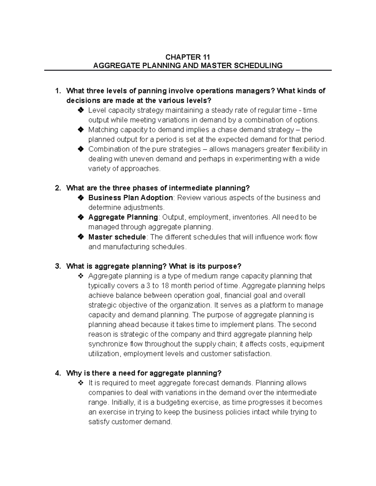 Chapter 11 Aggregate Planning AND Master Scheduling - CHAPTER 11 ...