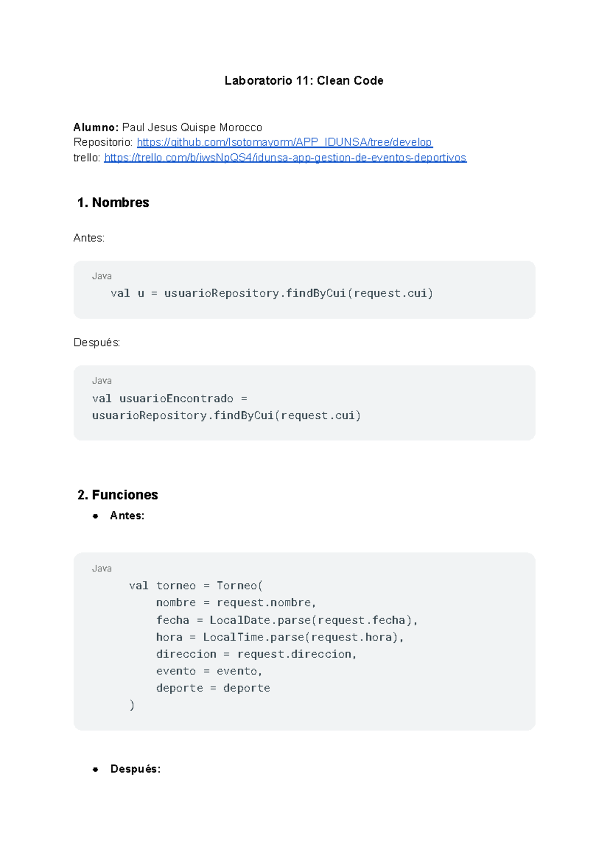 Laboratorio 11: Clean Code - Mejores Prácticas en Java - Studocu