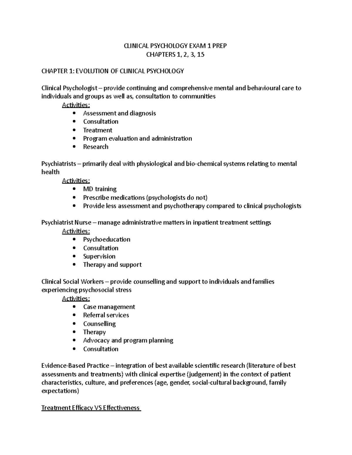 Clinical Psychology Exam 1 Study Guide: Chapters 1, 2, 3, 15 - Studocu