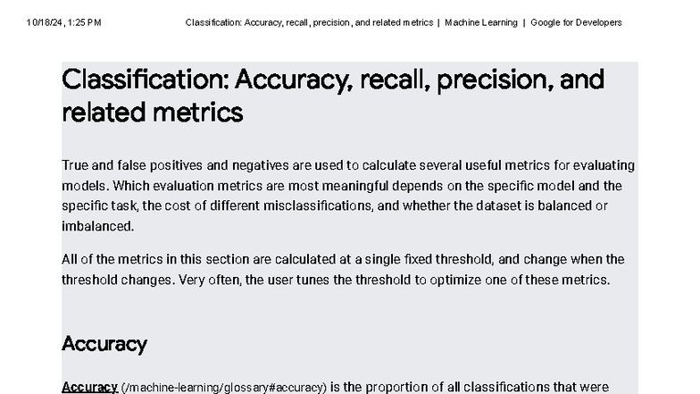 Machine Learning 1:25 PM Classification: Accuracy, Recall, Precision Metrics - Studocu
