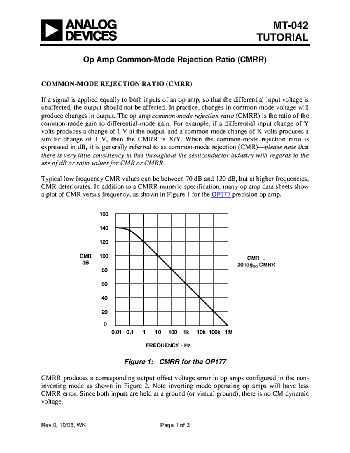 MT-042 - Tutorial on Op Amp Common-Mode Rejection Ratio (CMRR) - Studocu