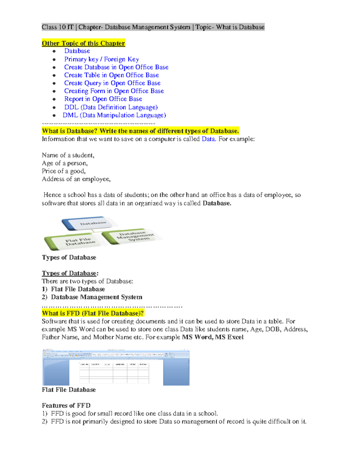Class 10 IT | Chapter- Database Management System | Comprehensive Notes ...