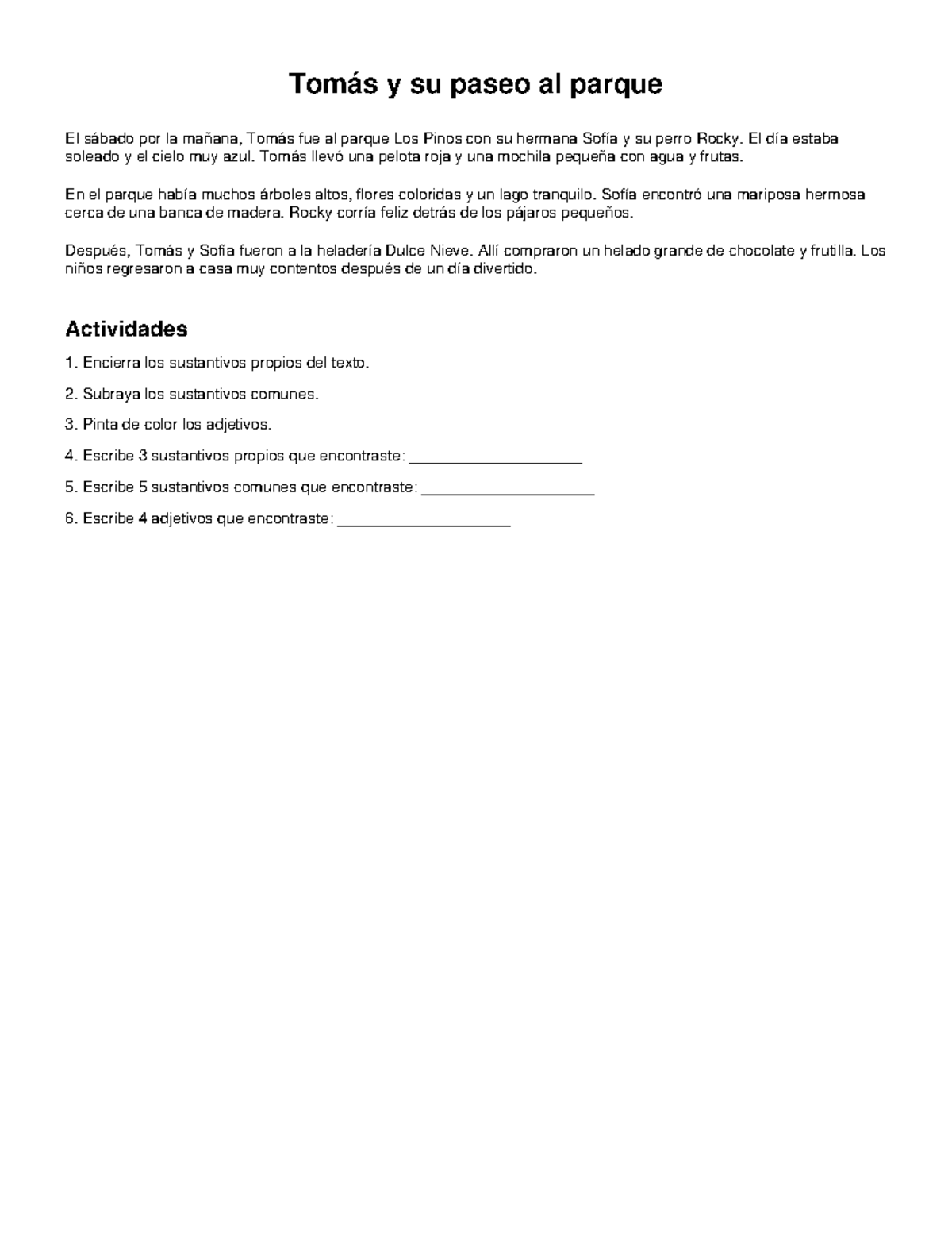 Texto sobre Sustantivos y Adjetivos - 3ro Básico - Studocu