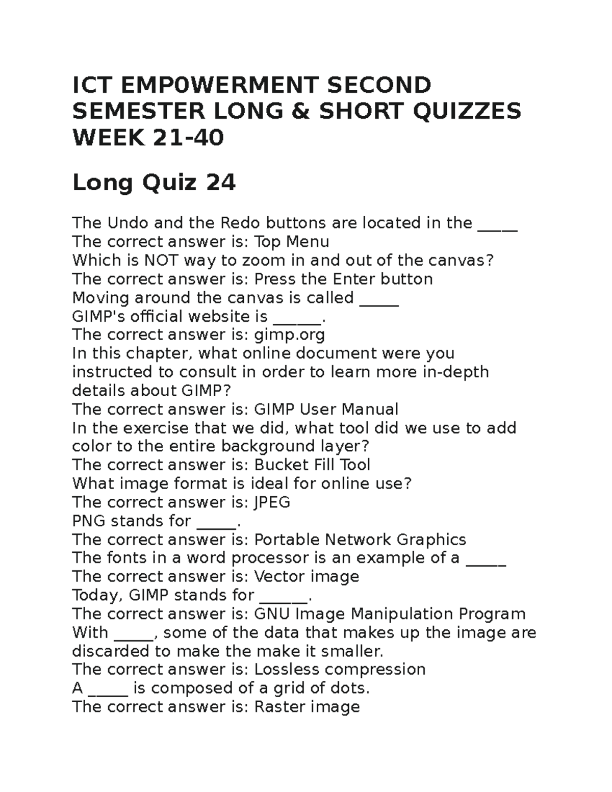 ICT Empowerment WEEK 21-40 Long & Short Quiz Review - Studocu