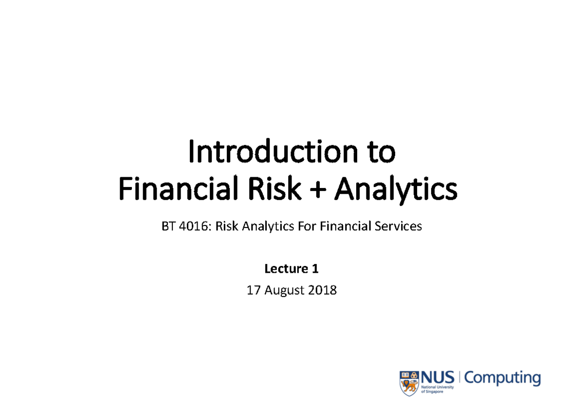 Risk Analytics Introduction - Introduction to Financial Risk ...