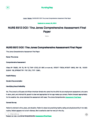 Shadow Health - Tina Jones - Comprehensive Assessment - Subjective ...