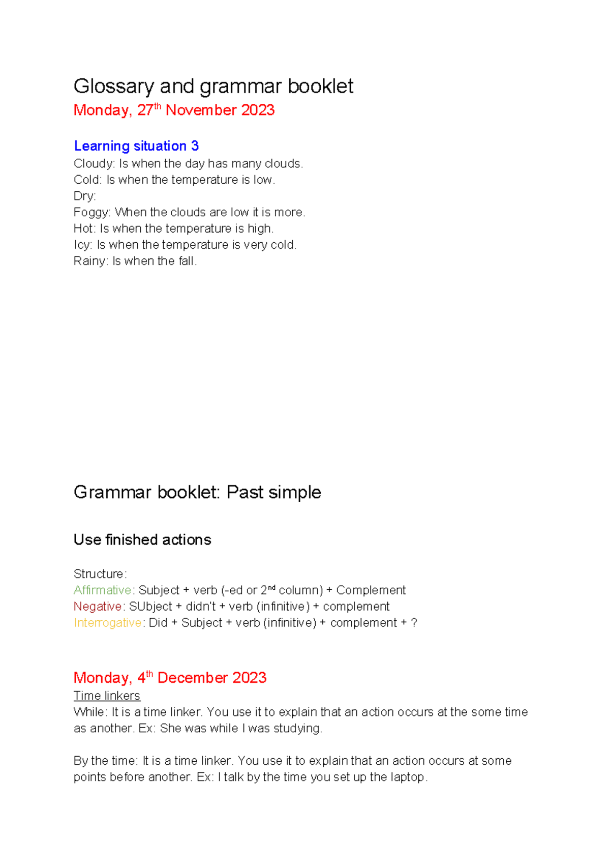 Glossary and grammar booklet - Glossary and grammar booklet Monday, 27 ...
