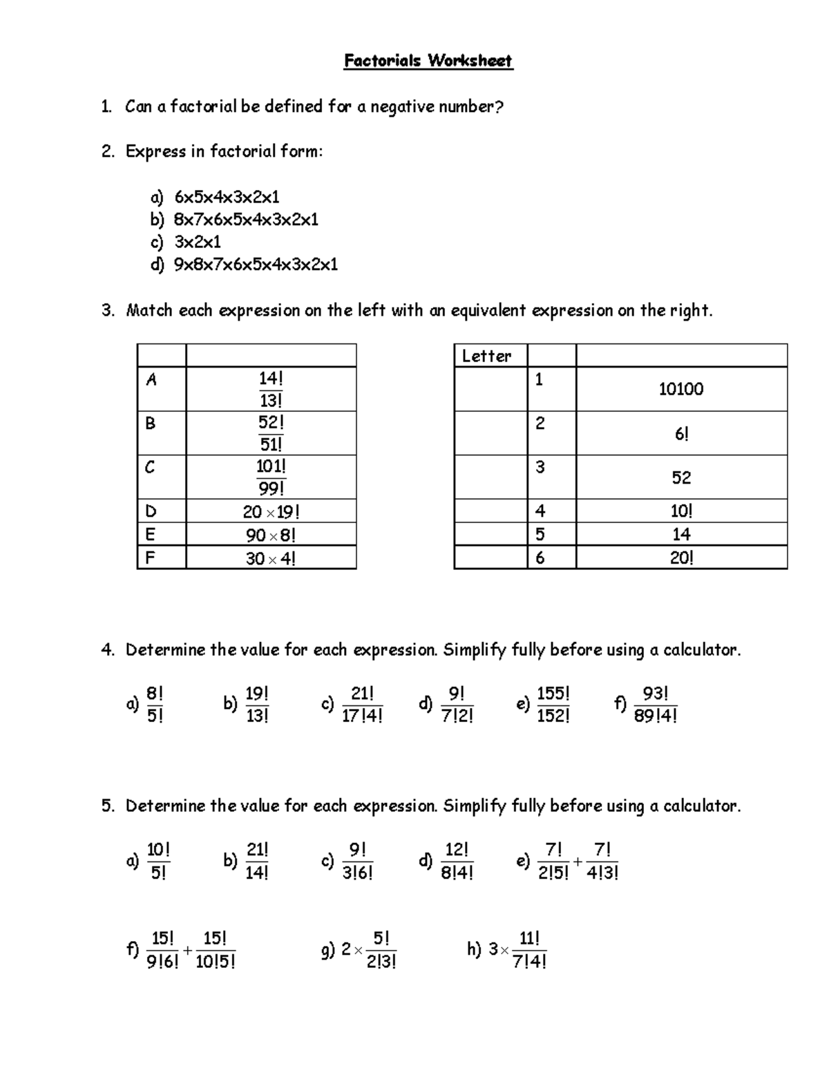 Factorials a module 1 2 - Ibdp math HL - Factorials Worksheet Can a ...
