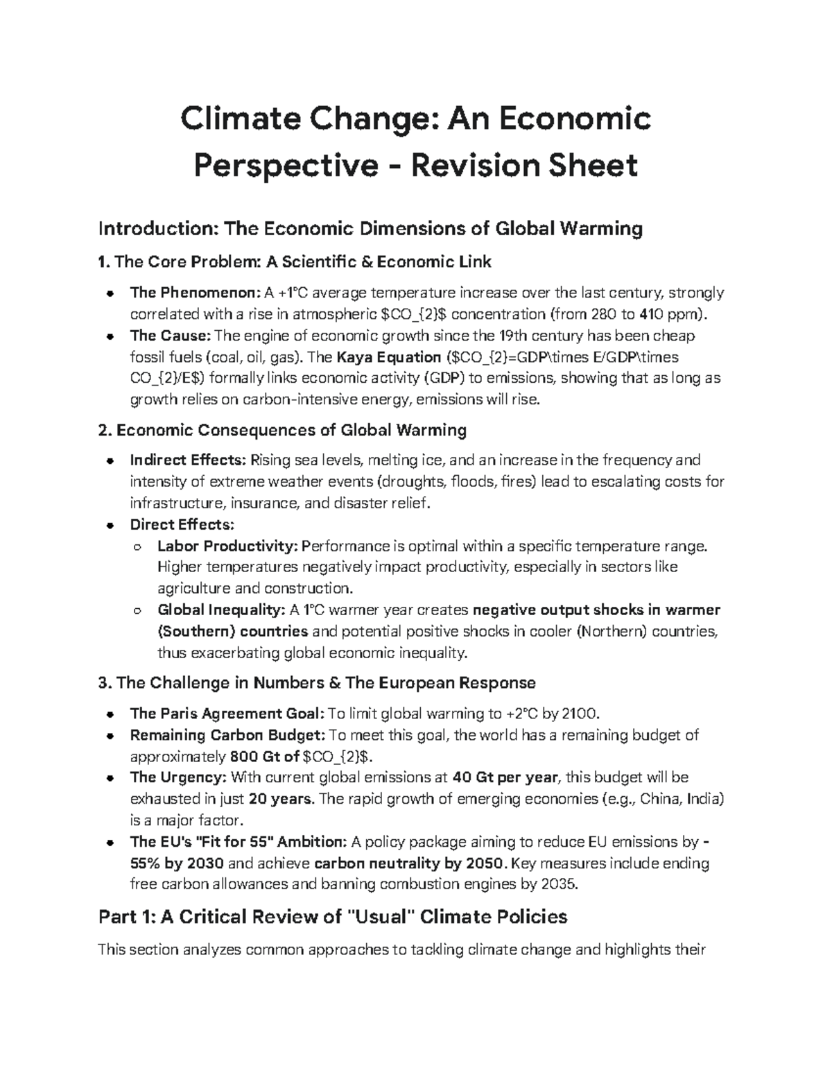 Economic Impacts of Climate Change: CM1 Revision Notes - Studocu