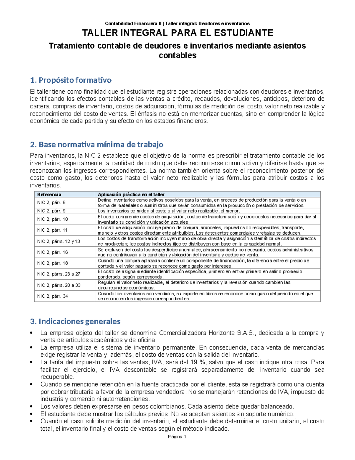 TALLER INTEGRAL: Deudores e Inventarios - Contabilidad Financiera II ...