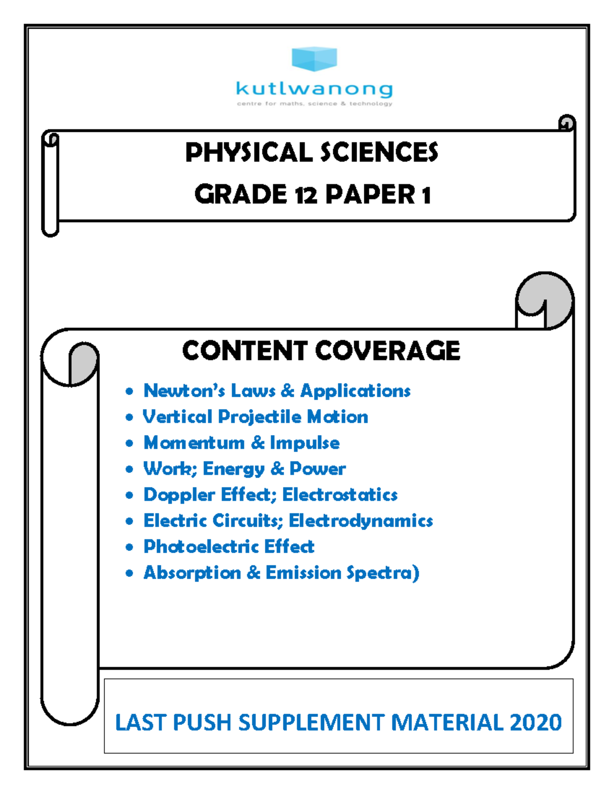 Grade 12 Physical Sciences Paper 1 Physics Last Push Supplement 2020 ...