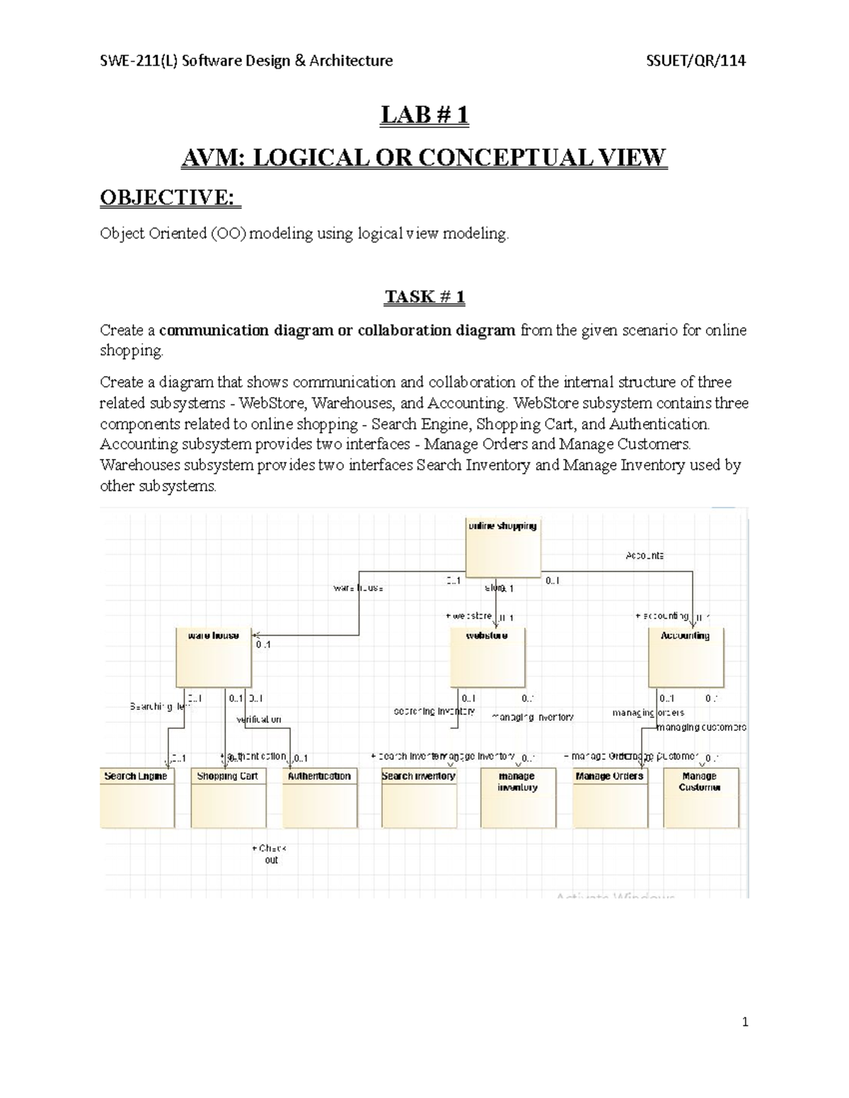 Lab #1 - lab - LAB # 1 AVM: LOGICAL OR CONCEPTUAL VIEW OBJECTIVE: Object Oriented (OO) modeling ...