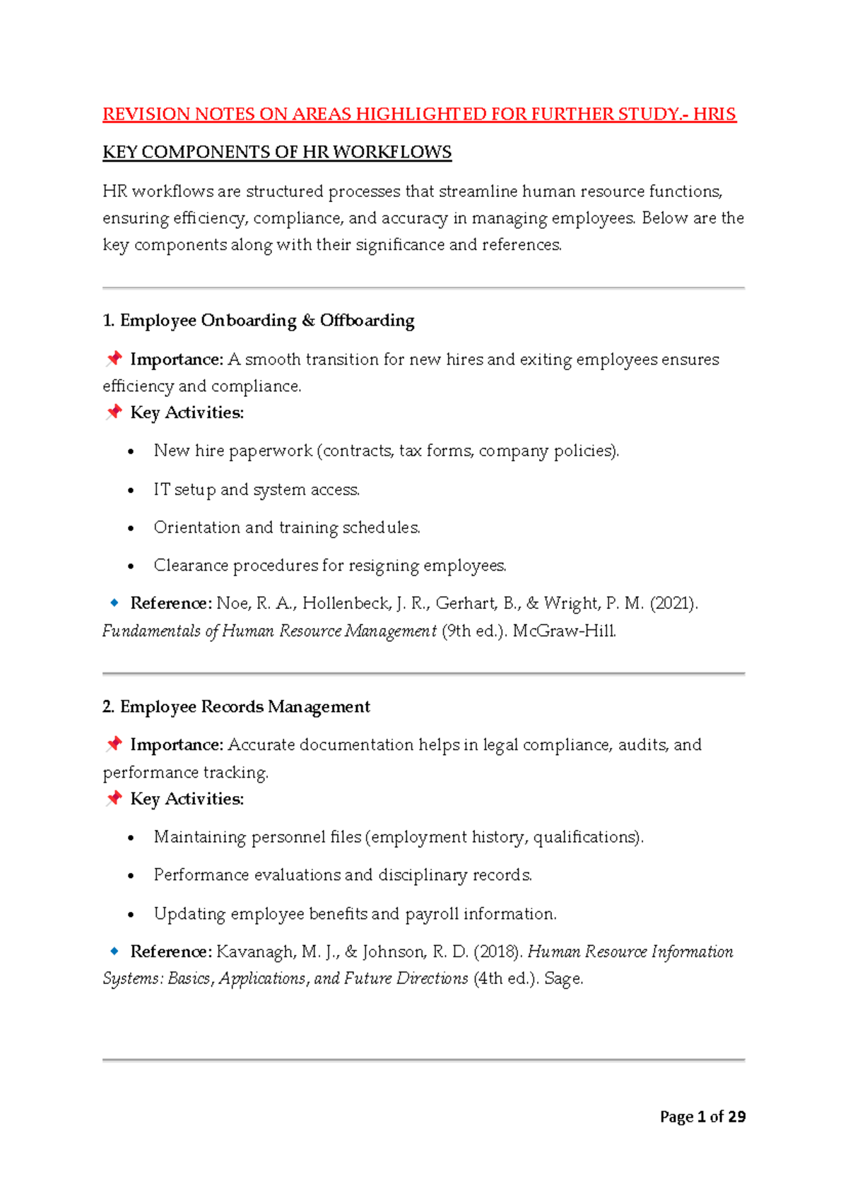 HRIS Level 6 Revision Notes: Key Components & Workflows - Studocu