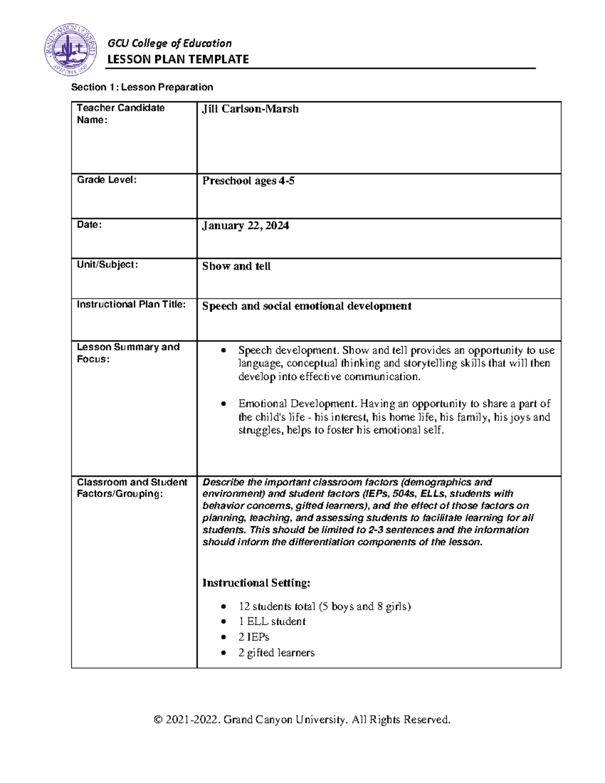 Coe-lesson-plan-template ECS-510 Show and Tell Development Activity ...
