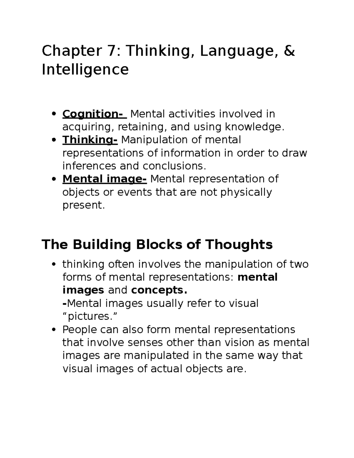 Psychology- Chapter 7-thinking, language, and intelligence - Chapter 7 ...