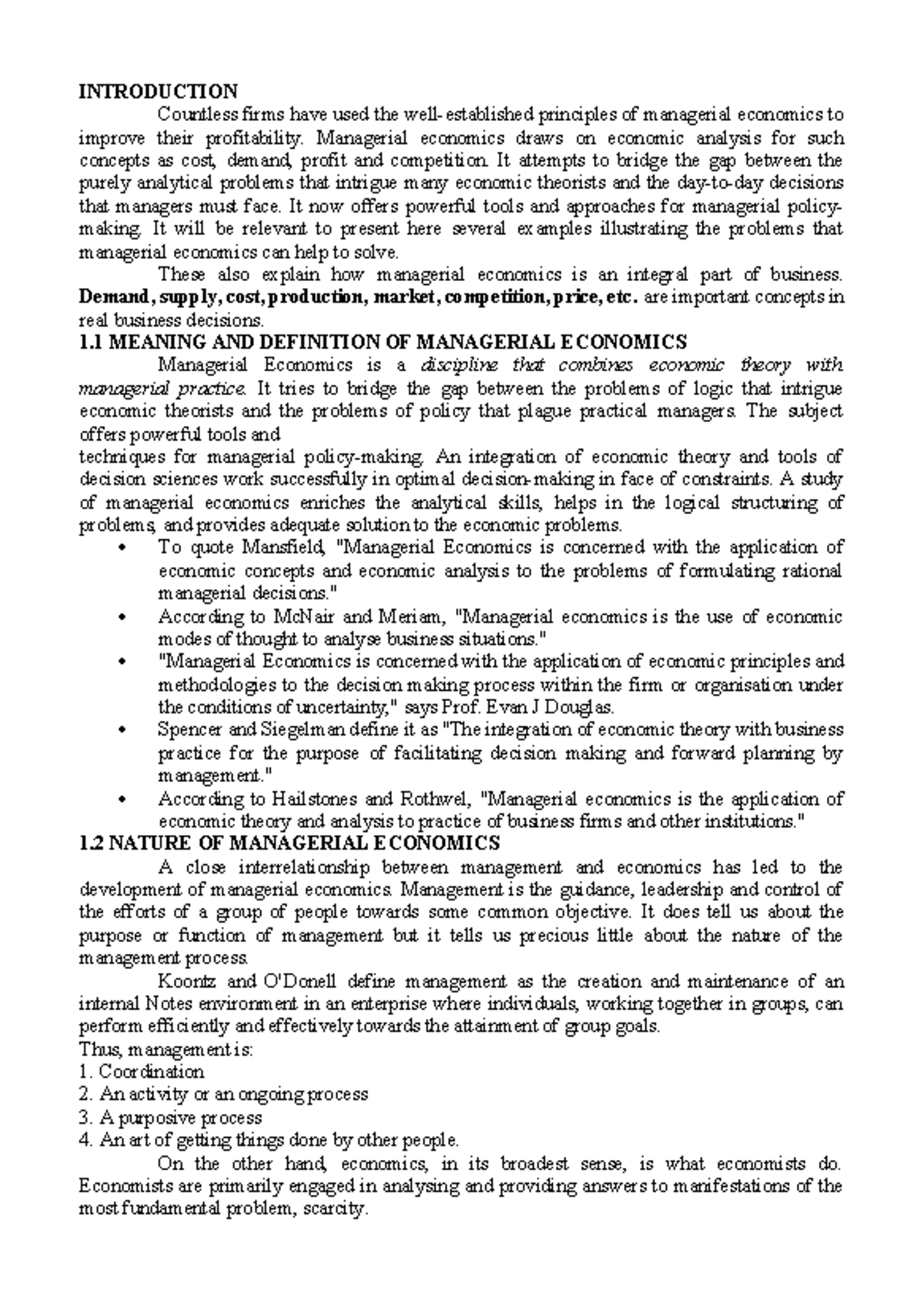 Managerial Economics: Concepts, Definitions, and Nature - Studocu