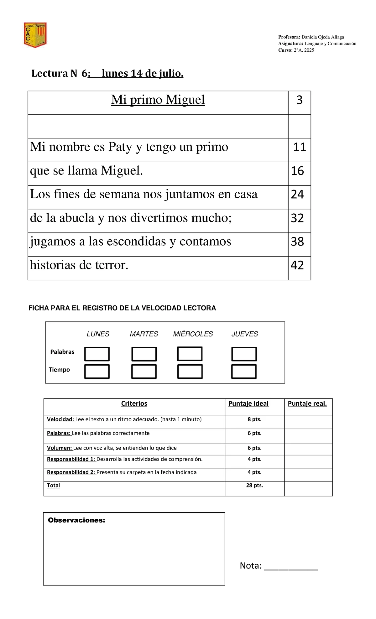 Lectura 2 - Lenguaje y Comunicación 2025 - Segundo Básico - Studocu