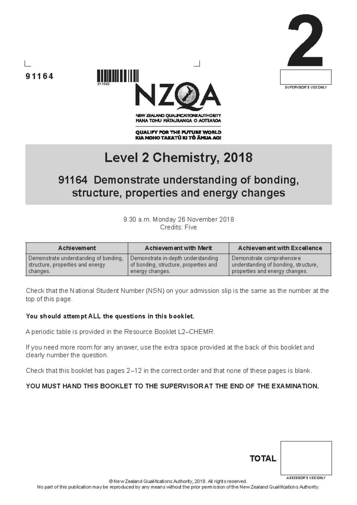 Chemistry 91164 Level 2 Exam Notes Bonding Structure Energy Changes