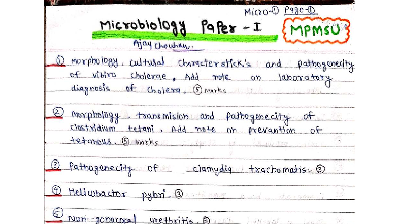 Microbiology Paper-1 (MPMSU): Diagnostic Methods & Case Studies - Studocu