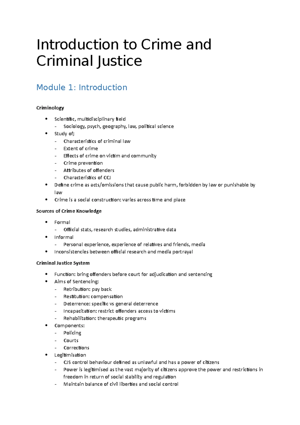 Criminal justice chapter 1 notes - Criminal justice chapter 1 notes The ...