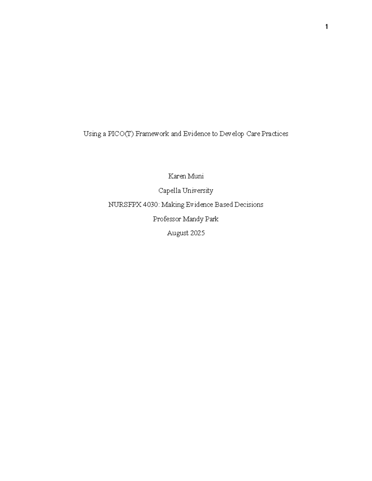 NURSFPX 4030: PICO(T) Framework for Sepsis Care Practices - Studocu