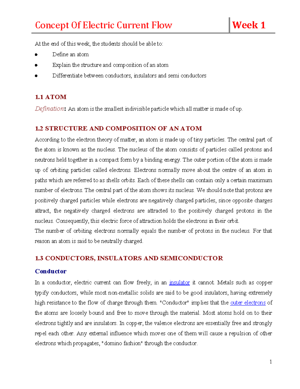 EEC114 EEC115 Week 1-5 Notes on Electric Current Concepts - Studocu