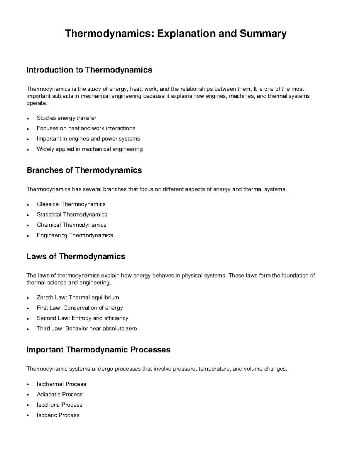 Thermodynamics: Key Concepts and Summary Review (ENGR 101) - Studocu