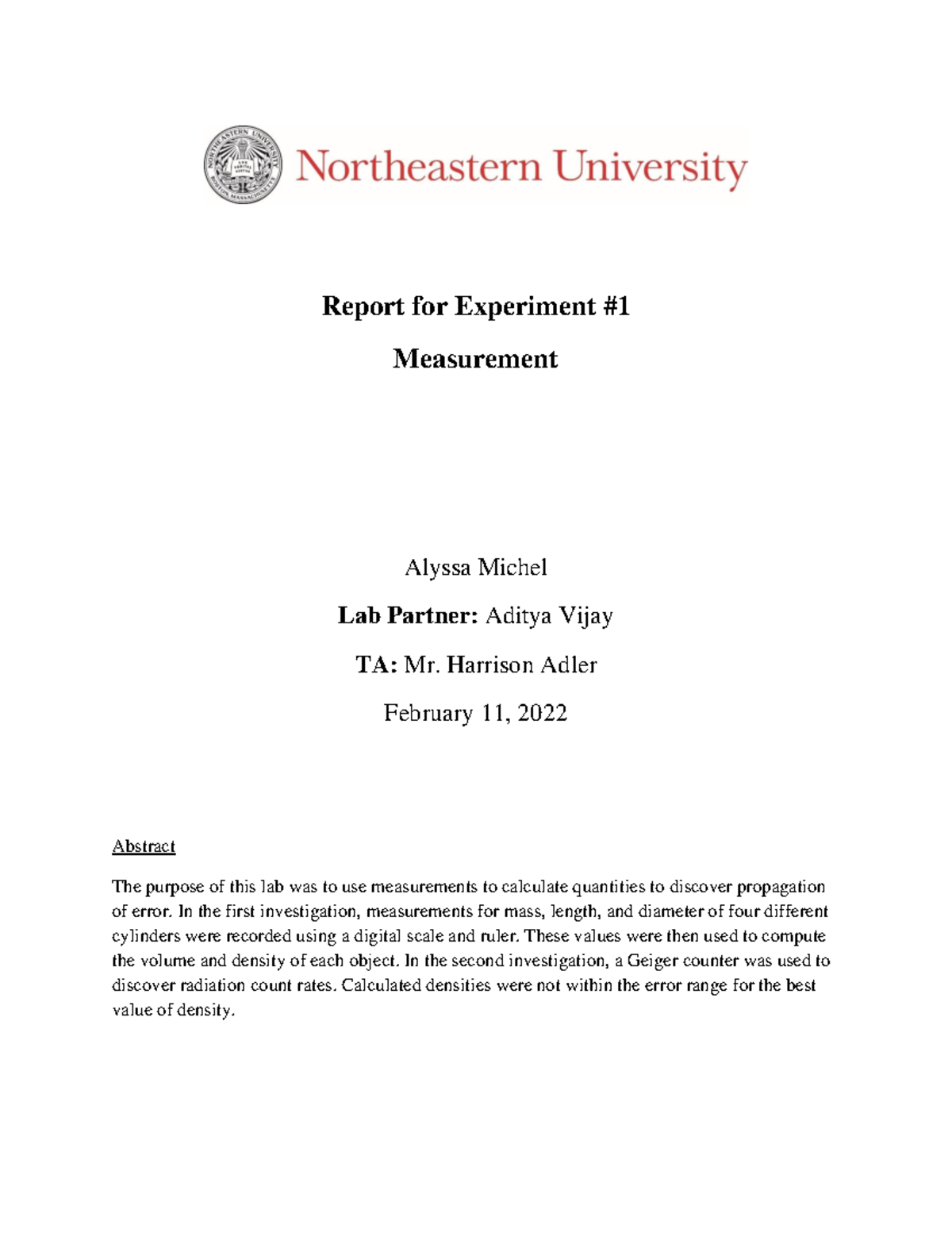 Physics Lab 1 Report: Measurement & Error Propagation Analysis - Studocu