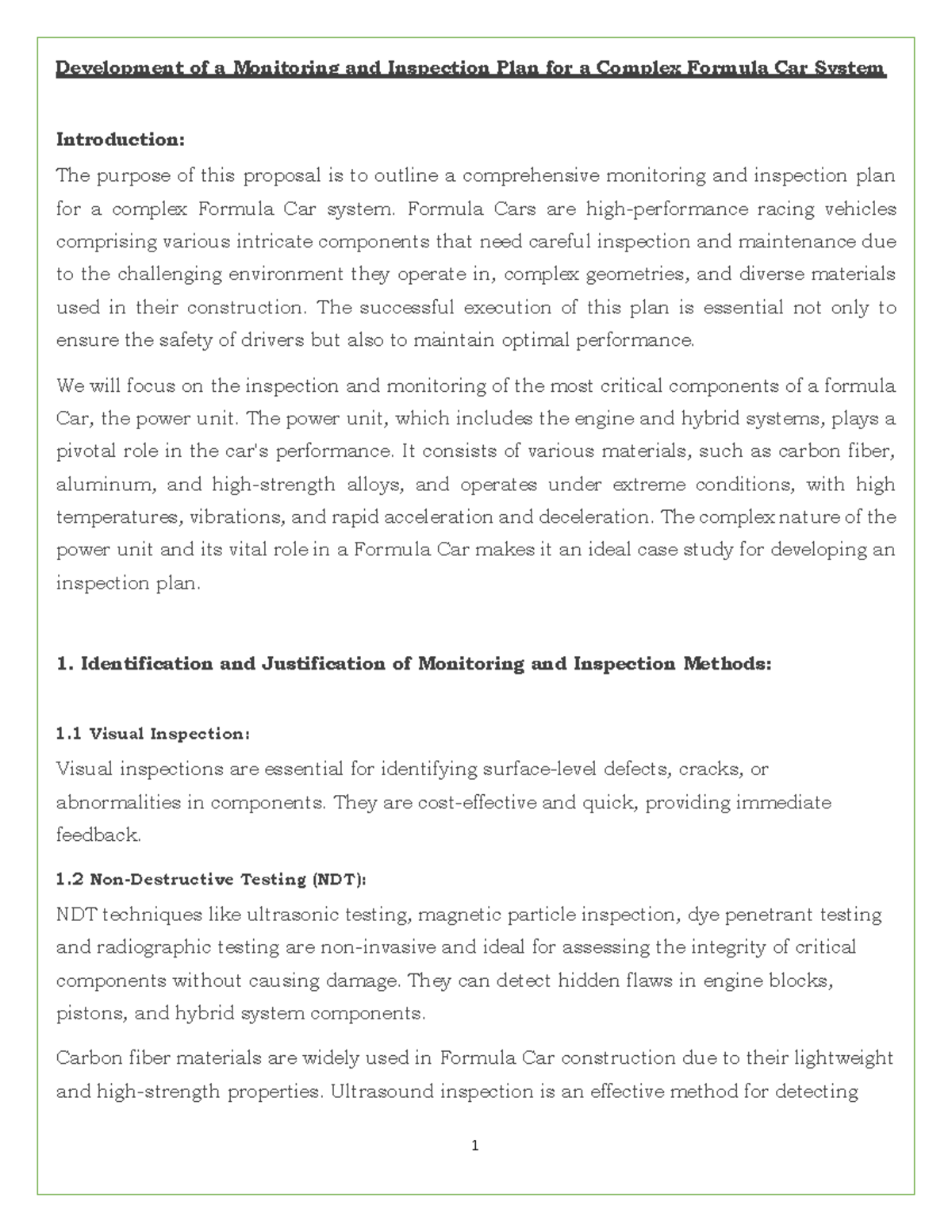 Formula Car System Monitoring & Inspection Plan Report - Studocu