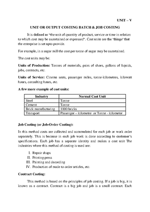 Bcom 2nd year cost accounting unit 1 - UNIT – I INTRODUCTION TO COST ACCOUNTING Definition of ...
