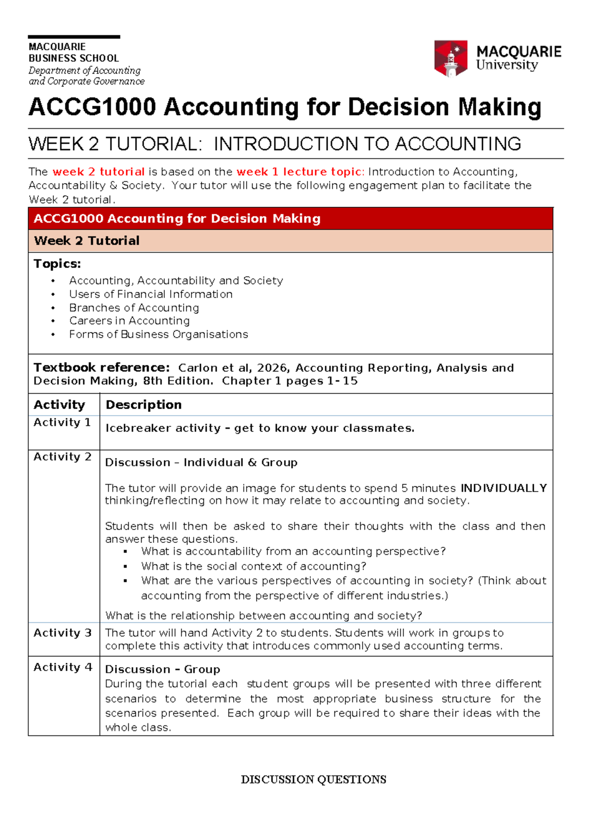 ACCG1000 Week 2 Tutorial: Intro to Accounting & Society - Studocu